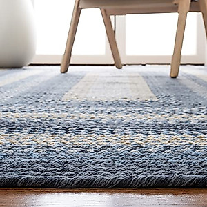 SAFAVIEH Braided Collection Area Rug - 4' x 6' Oval, Dark Grey & Blue, Flat Weave Reversible Cotton Design, Easy Care, Ideal for High Traffic Areas in Living Room, Bedroom (BRD651H)