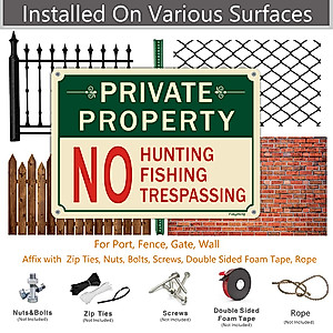 4 Pack Private Property No Hunting No Fishing No Trespassing Signs 10x 7 Inches Private Property Sign No Hunting Sign, Metal Reflective Sturdy Rust Aluminum Waterproof