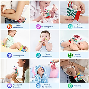 BLOOBLOOMAX Baby Infant Rattle Socks Toys, Sock rattles for Babies 0-24 Months Baby Animal Foot Finder Learning Toy (Cotton A)