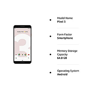 Google Pixel 3 - Factory Unlocked, Pink, 64GB (Renewed)