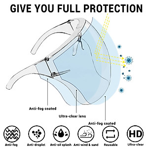 Face Shield with Glasses 4 Pack, Anti-Fog Clear Face Mask Shield Ultra Clear Reusable Protective Plastic Mask Droplet Splash Guard for Women Men Kids