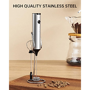 CIRCLE JOY Powerful Milk Frother Handheld with 3-Speed, Coffee Frother Wand Rechargeable Mini Drink Mixer with 2 Stainless Steel Whisk for Matcha, Hot Chocolate, Cappuccino,& Egg Mini Frother