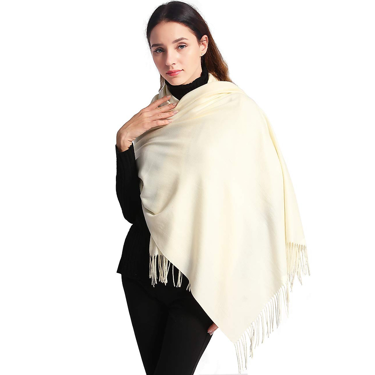 EASE LEAP Pashmina Scarfs for Women Silky Shawls and Wraps for Evening Dresses Soft Large Scarves Wedding Warm Stylish Solid Color, Ivory