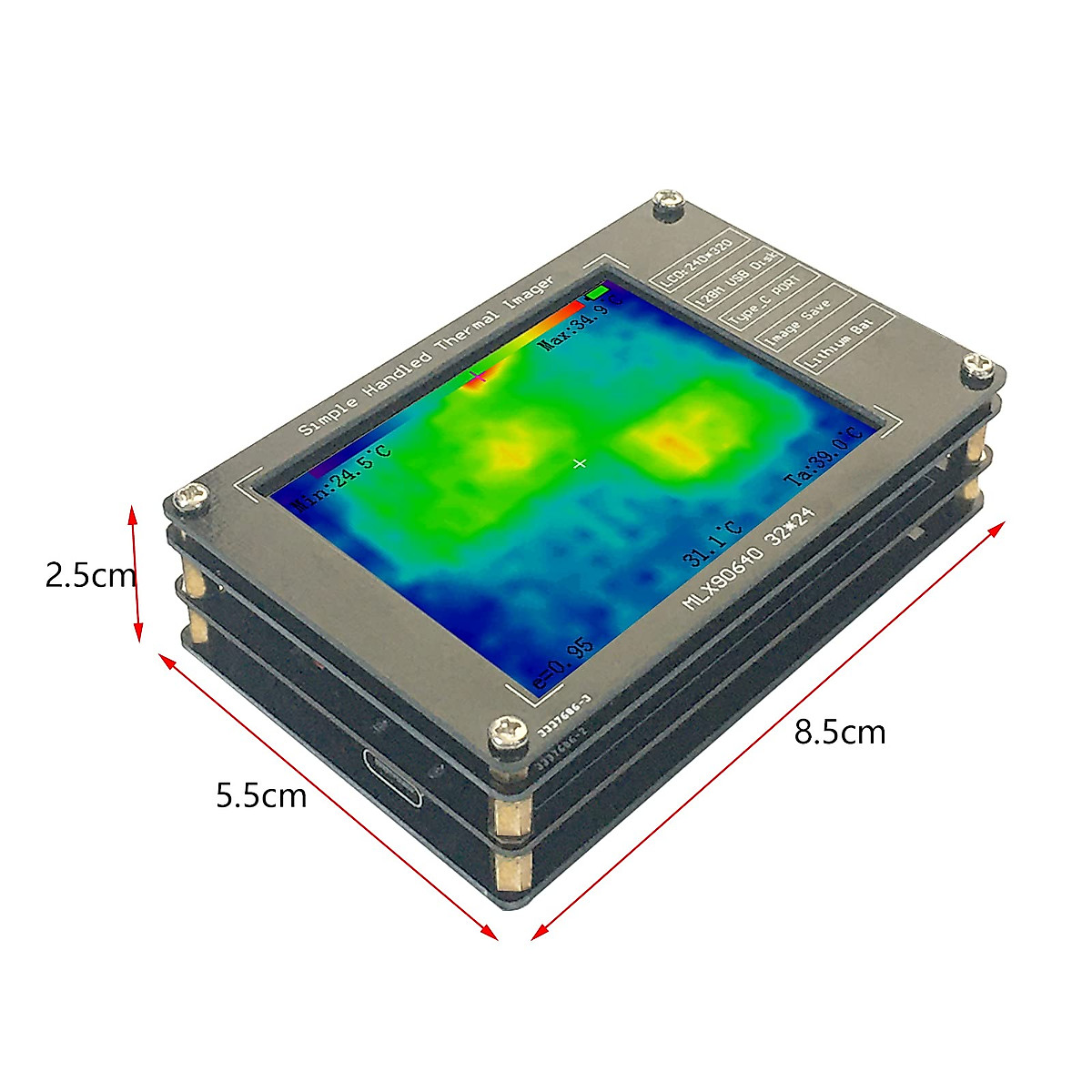 Upgraded MLX90640 Infrared Thermal Imager Portable Infrared Thermal Sensor High Accuracy Camera Temperature Tester Detection Non-Contact Measurement Buillt in Battery.
