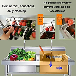 Stainless Steel Single Basin Kitchen Sink With Stand, Commercial Restaurant Sink , Stainless Steel Utility Sink Kitchen Bowl Sink, With Drainer Unit Faucet Combo With Strainer ( Size : 100*50*80cm/39.