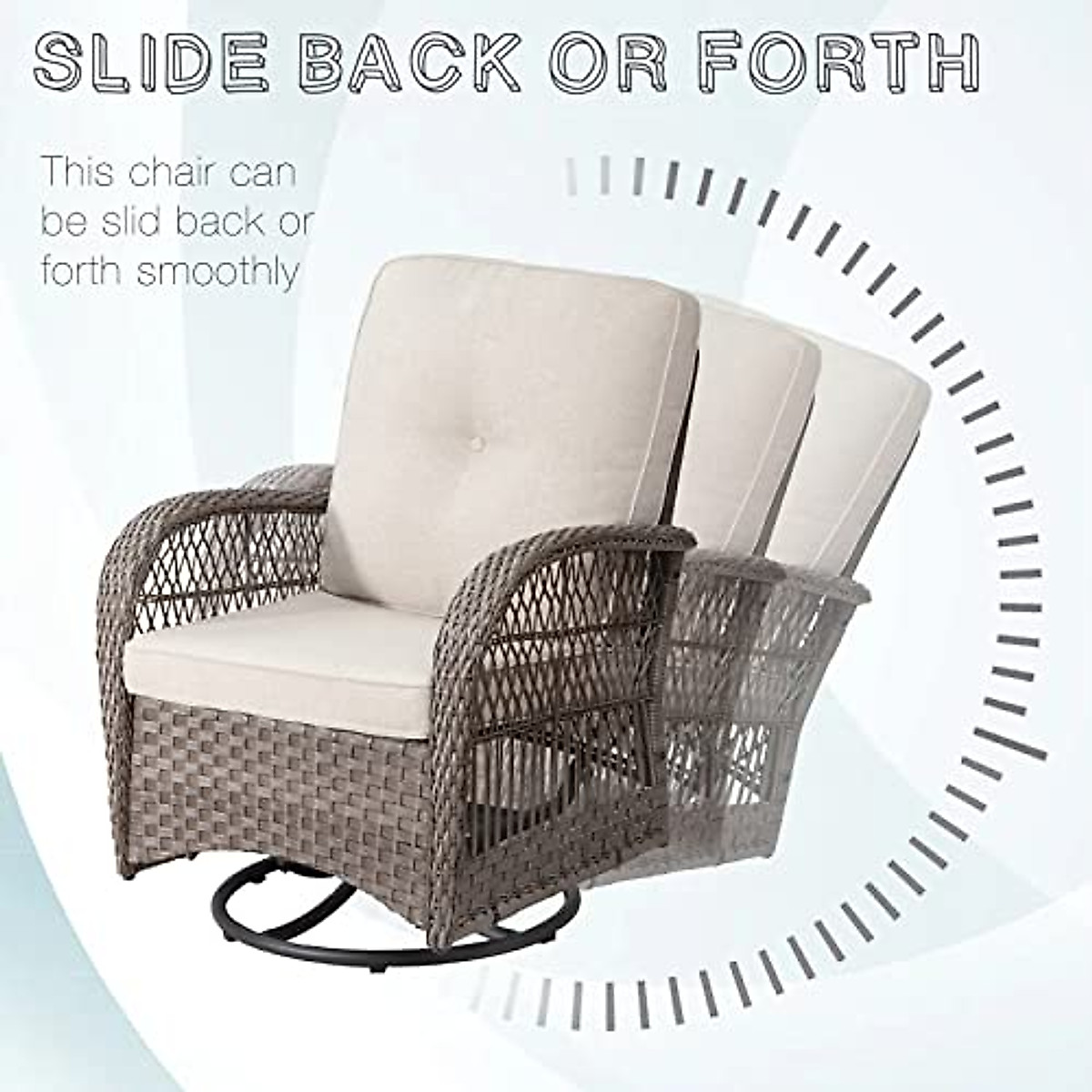 Joyside Patio Bistro Set, 3-Piece Patio Wicker Swivel Rocking Chair Set, Outdoor Patio Furniture Chair with Side Coffee Table & Durable Fabric Cushion(Brown/Beige)