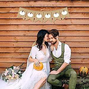 Rainlemon Burlap White Pumpkin Banner Fall Wedding Bridal Shower Thanksgiving Party Fireplace Mantle Garland Decoration