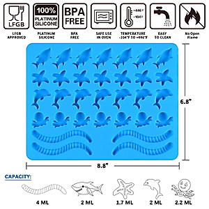 Gummy Molds Hard Candy Molds - Candy Molds Silicone Including Worms, Starfishs, Dolphins, Octopus, Sharks Sea Mold BPA Free, Pinch Test Approved Pack of 3 Ocean Molds