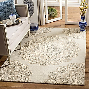 SAFAVIEH Blossom Collection 6' x 9' Ivory/Beige BLM108B Handmade Premium Wool Living Room Dining Bedroom Area Rug
