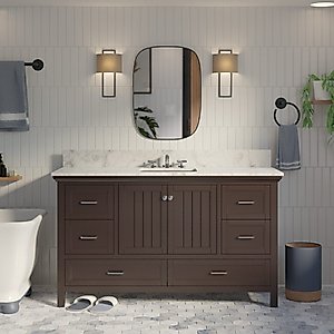 Kitchen Bath Collection Paige 60-inch Single Bathroom Vanity (Carrara/Chocolate): Includes Chocolate Cabinet with Authentic Italian Carrara Marble Countertop and White Ceramic Sink