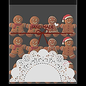 300 Counts Christmas Snowflake Candy Bags Lace Bowknot Wrappers Self Adhesive Hand Made Cookie Bags 3 Sizes Biscuit Roasting Treat Gift DIY Decorating Plastic Bags for Christmas