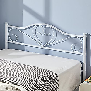 VECELO 14 Inch Twin Size Metal Platform Bed Frame with Headboard and Footboard, Heavy Duty Mattress Foundation with Steel Slats Support, No Box Spring Needed, White