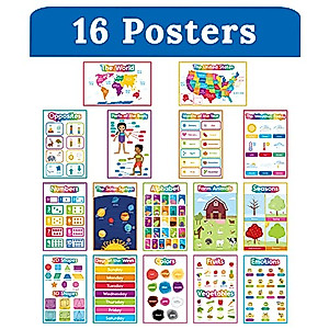Carson Dellosa 16-Piece 11” x 17” Classroom Posters, Preschool Classroom Decorations, Kindergarten Educational Posters, 1st Grade Classroom Wall Decor, Learning Posters Bundle
