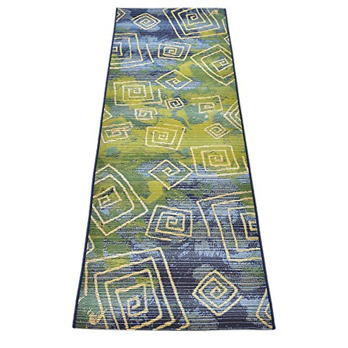 Unique Loom Modern Collection Abstract, Geometric, Spirals, Vintage, Indoor and Outdoor Area Rug, 2' 0" x 6' 0", Navy Blue/Green