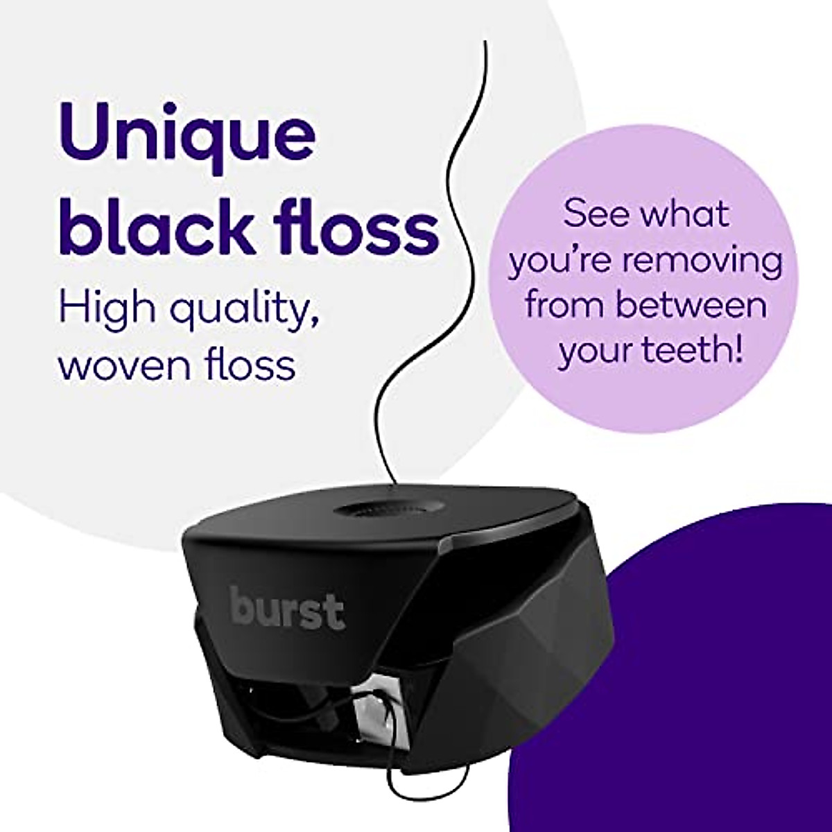 BURST Refillable Dental Floss Dispenser Set - Mint Eucalyptus Aroma - Expanding Floss - Stain-Absorbing, Woven Tooth Floss - White Case + 32 Yards Charcoal Floss