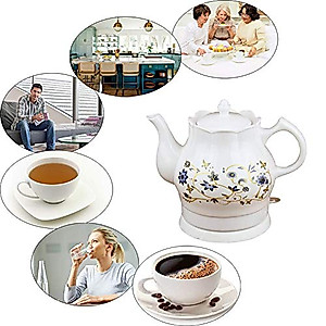 SieHam Kettles,Ceramic Cordless Kettle Teapot-Retro Red 1.8L Jug, 1000W Water Fast for Tea, Coffee, Soup, Oatmeal-Removable Base, Boil Dry Protection