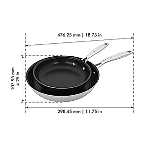 HENCKELS Clad Impulse 2-pc Nonstick Pan Set, Nonstick Frying Pan Set, 3-Ply Clad Stainless Steel, Mirror Finish, Dishwasher Safe, Oven Safe, Induction Stove Compatible, Teflon