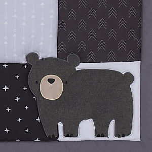 NoJo Little Love Little Man Cave Grey, Red, Black and Ivory, Bear, Fox, Moose, Buffalo Check and Arrows Rustic 3 Piece Nursery Crib Bedding Set - Comforter, Fitted Crib Sheet and Crib Skirt
