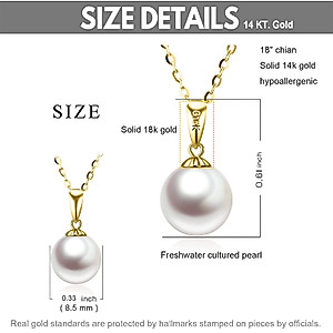 Real 14K Gold Pearl And Necklaces for Women, Gold Chain with Pendant, Gold Jewelry Gifts for Mom Wife, Mothers Day Present, 18" (Yellow)