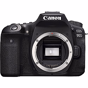 Canon EOS 90D DSLR Camera (Body Only) (3616C002) + 4K Monitor + Pro Mic + Pro Headphones + 2 x 64GB Memory Card + Case + Corel Photo Software + 3 x LPE6 Battery + Charger + More (Renewed)