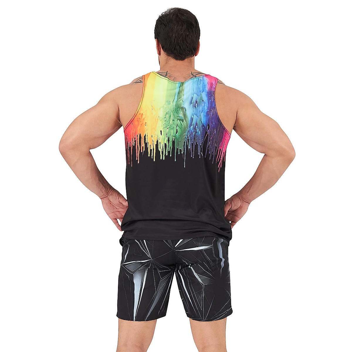 Loveternal Mens Gay Pride Tank Top Graphic Gym Fitness Workout Novelty Hip-Hop Colorful Gay Rainbow Tank Top Melting Printed Bodybuilding Sleeveless T-Shirt Quick Dry Tees Black M