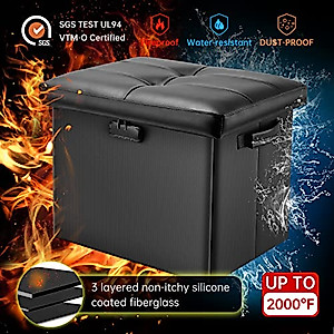 DocSafe Storage Ottoman with Lock,Fireproof Folding Ottoman Foot Rest Stool Storage Chest with Storage Safe for Important Documents,Waterproof 17 Inches Short Ottoman Foot Stool with Hanldes,Black