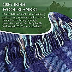Genuine Irish, 100% Wool Throw & Toss Blanket, Traditional Plaid Print, Soft Warm Heirloom Quality Lambswool, Imported from Ireland, 54" x 72" Inches, Green