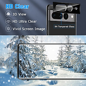 [2+2 Pack] For Google Pixel 7 Pro 5G Glass Screen Protector with Camera Lens Protector, HD Clear 9H Tempered Glass Scratch Resistant, 3D Curved, Ultrasonic Fingerprint Unlock, Bubble-Free (6.7 Inch)