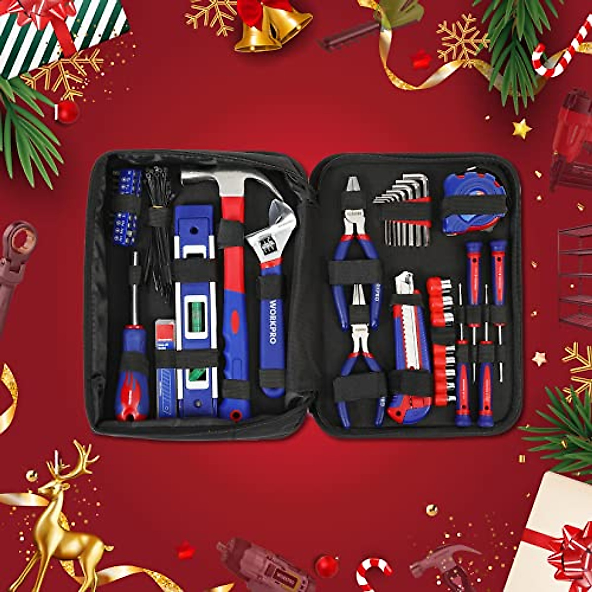 WORKPRO Home Tool Kit, 100 Piece Kitchen Drawer Household Hand Tool Set with Easy Carrying Pouch