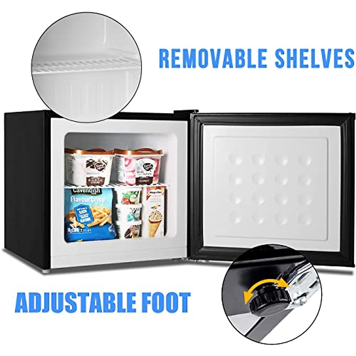 Antarctic Star Mini Upright Freezer -1.2 cu.ft Compact freezer with Removable Shelves and Adjustable Thermostat,perfect for Home/Kitchen/Office(Black)