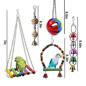 5 Pcs Bird Parrot Swing Toys - Hanging Bell Pet Bird Cage Hammock Climbing Ladder Bird Cage Toys for Budgerigar, Parakeet, Conure, Cockatiel, Mynah, Love Birds, Finches and Other Small to Medium Birds