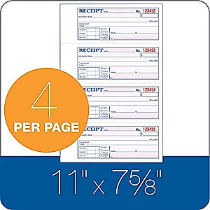 Adams Money and Rent Receipt Book, 3-Part, Carbonless, White/Canary/Pink,7 5/8" x 10 7/8", 100 Sets per Book, 5 Books, 500 Sets Total (TC1182)