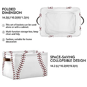 AUUXVA Sports Baseball Pattern Storage Bin with Handle Foldable Laundry Storage Basket Rectangle Container Box for Nursery Office Home Closet Shelves 1 Pack