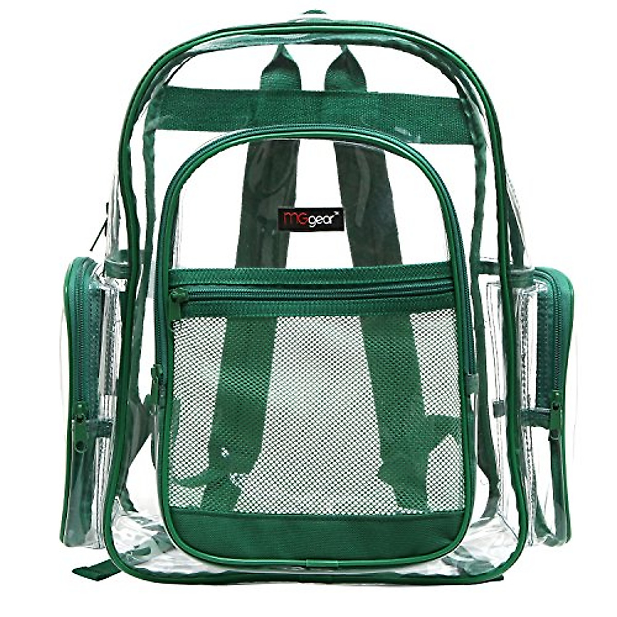MGear 17-Inch Clear Backpack for Adults, Students, Children, Transparent PVC School Backpack with Green Trim