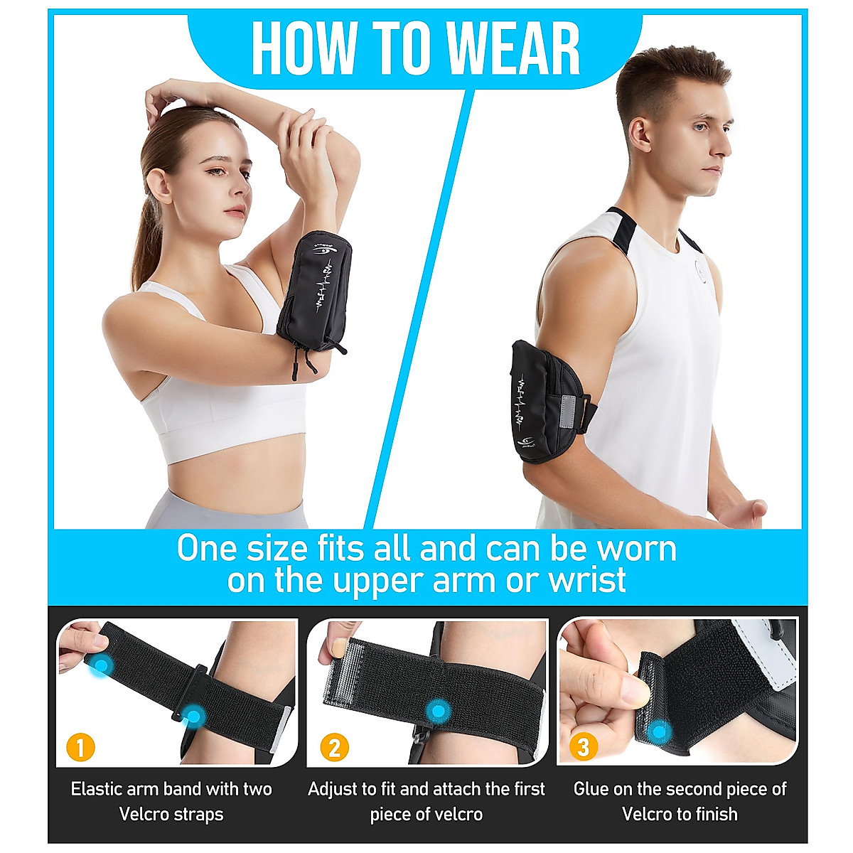 HiRui Universal Sports Armband Comfort Running Armband and Wristband Cell Phone Holder for Exercise Workout, Compatible with iPhone 15/14/Plus/Pro/13 Samsung Galaxy All Phones, Adjustable (Black)