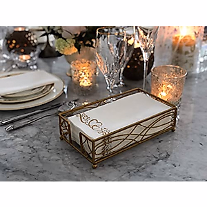 Chez JuJu Gold Elegant Sturdy Guest Napkin Holder | Disposable Paper Hand Towel Storage Tray Caddy | Premium Quality | Bathroom Kitchen Dining Table Wedding Party Hotel Office décor | Indoor Outdoor