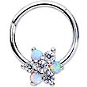 Body Candy Womens 16G Steel Segment Ring Seamless Cartilage Septum Ring White Synthetic Opal Nose Hoops 3/8"