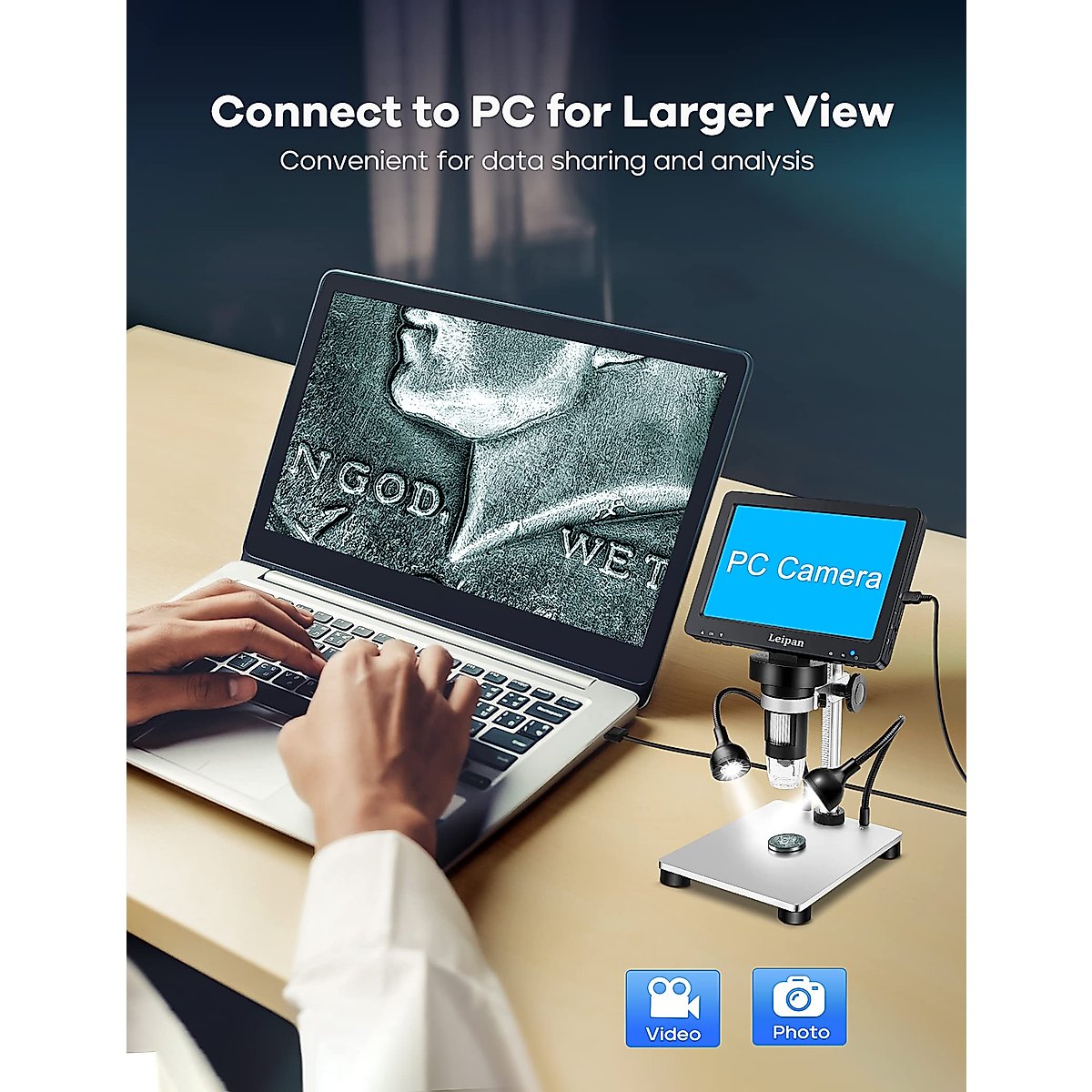 7" LCD Digital Microscope 1200X,Leipan 12MP Coin Microscope for Adults,1080P Microscope with 12pcs Slides,Windows/Mac OS Compatible(32GB Card)