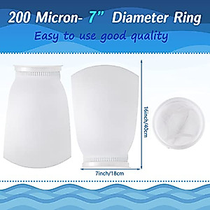 Jecery 8 Pcs 7 Inch Ring Filter Socks 200 μm Aquarium Filter Bags Fish Tank Filter Aquarium Filter Sock for Fish Tank Freshwater Saltwater Aquariums, 7 Inch Ring Diameter by 16 Inch Long