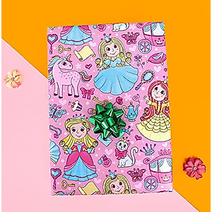 U'COVER Princess Birthday Wrapping Paper for Girls Kids Baby Shower Women Pink Gift Wrapping Paper Castle Theme for Holiday Wedding Graduation Gift Wrap Paper 10Folded Sheet