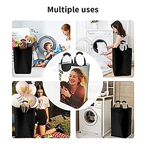 Personalized Hampers Custom Laundry Basket with Name, Customized Dirty Clothes Hamper with Photo/Text for Boys Girls Women Men, Collapsible Storage Basket with Handle for Bedroom, 22.7 x 12.6 in