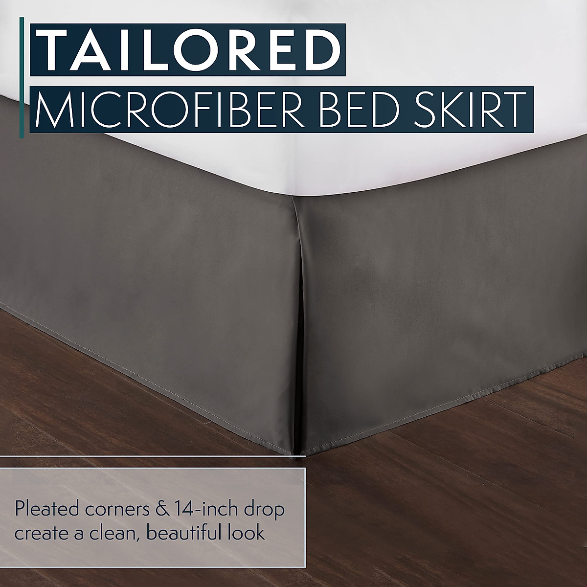 HC Collection Twin Bed Skirt, Soft Microfiber Box Spring Cover, 14" Inch Drop Bed Skirt Twin Bed, Wrinkle & Fade Resistent - Gray