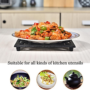 Sungmor Heavy Duty Cast Iron Square Metal Trivet,Rustproof Black Racks Stands Holders for Hot Pans or Teapot,Kitchen or Dinning Table Decorations