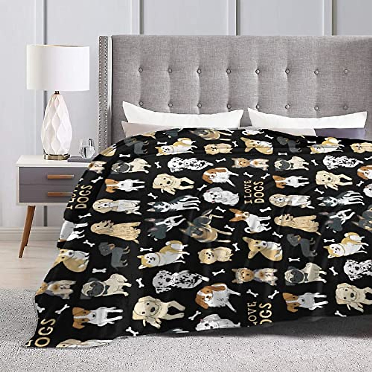 Wisedeal Cute Dog Animal Theme Throw Blanket, Comfort Fleece Blanket, Daughter Mom Friend Aunt Lover Dog Women Blanket Couch Gifts for Couch Sofa Chair Bed Office Travelling Camping 50"x 60"