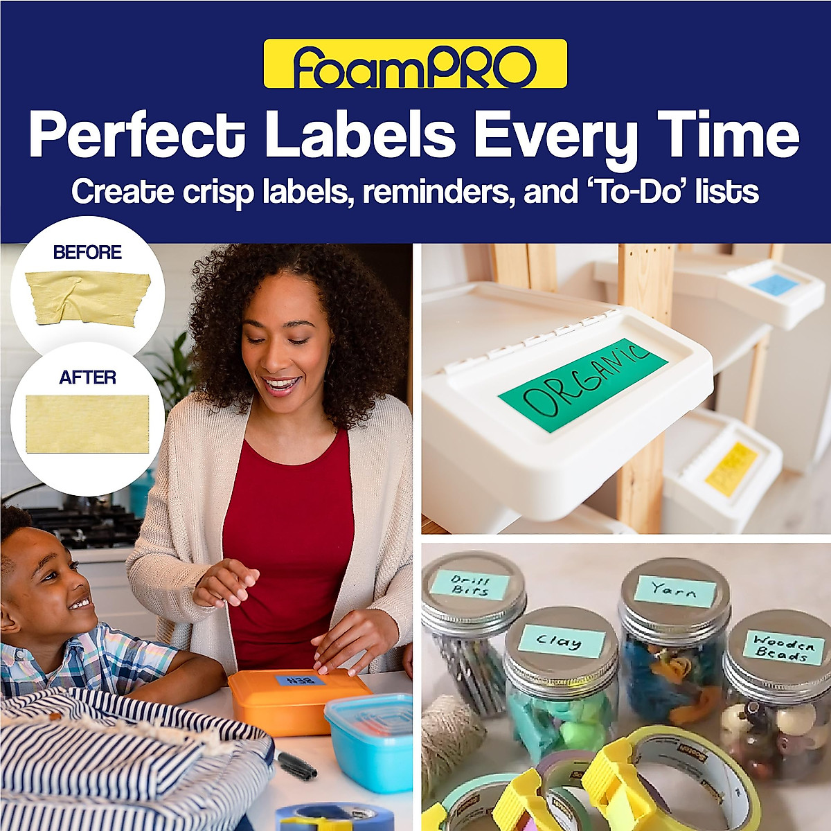 Foampro 149 Tape Cap Compact Tape Dispenser, 3-Pack for 1”, 1 1/2” and 2” Masking and Painter’s Tape | DIY Painting Accessories | Tape Corners, Create Labels, Arts & Crafts Projects & More!