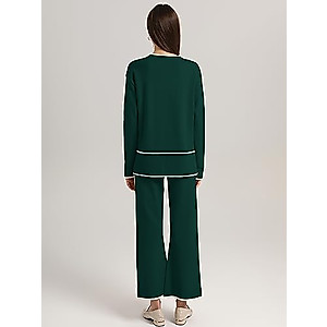 SuperPrity 2 Piece Sweater Sets for Women Winter Wide Leg Pants Knit Outfits Set Comfy Long Sleeve Lounge Wear Sweatsuit Set-L,Dark Green