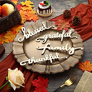 Yookeer 16 Pcs Thankful Grateful Blessed Wood Cutout Signs Thanksgiving Table Word Plate Letter Sign Rustic Family Wooden Plate Decors Place Cards for Fall Kitchen Home Tabletop Settings(Wood Color)
