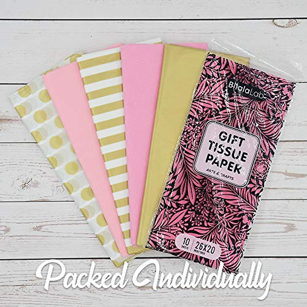 BllalaLab Tissue Gift Wrapping Paper 60 Sheets Metallic Gold Set Premium Quality Recyclable Bulk, 26” x 20”, Perfect for Art Craft Decoration, Birthday, Wedding, Baby Shower (Pink & Gold)