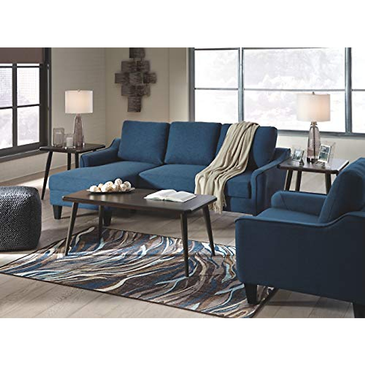 Signature Design by Ashley Jarreau Sofa Chaise Sleeper Chofa with Pull-Out Cushion, Blue