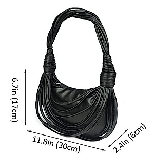 Rejolly Underarm Bag for Women PU Leather Noodles Knoted Ruched Hobo Shoulder Handbag Fashion Purse Black